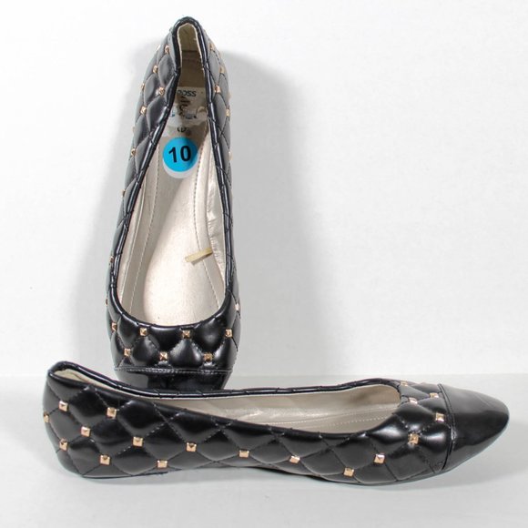 Shoes | Goth Glam Black Faux Leather Slip On Flats With Gold Pyramid ...